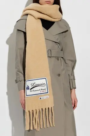 LANVIN Wool Scarf With Logo - Beige
