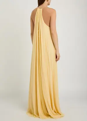 DELOS Luna Draped Silk-georgette Maxi Dress - Gold