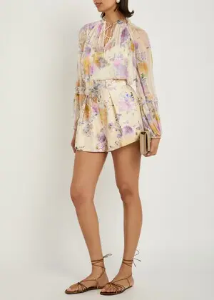 Zimmermann Luna Floral Belted Silk-blend Shorts - Cream