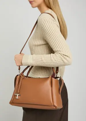 TOD'S Grained Leather Top Handle Bag - Beige