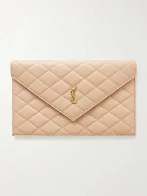 Saint Laurent Paris Matelassé Leather Pouch - Neutrals