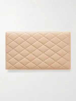 Saint Laurent Paris Matelassé Leather Pouch - Neutrals