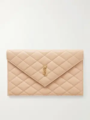 Saint Laurent Paris Matelassé Leather Pouch - Neutrals