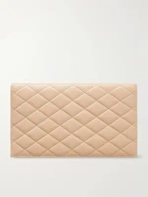 Saint Laurent Paris Matelassé Leather Pouch - Neutrals