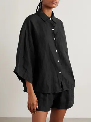 DEIJI STUDIOS Linen Shirt And Shorts Set - Black