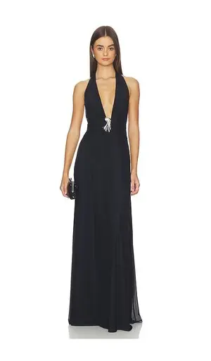 KATE BARTON Plunge Neckline Mesh Halter Dress - Navy
