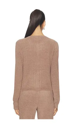 Barefoot Dreams Cozychic Ultra Lite Pointelle Rib Ruffle Front Cardigan - Sable