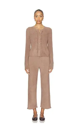 Barefoot Dreams Cozychic Ultra Lite Pointelle Rib Ruffle Front Cardigan - Sable
