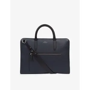 Smythson Ludlow Ultra-slim Leather Briefcase - Navy