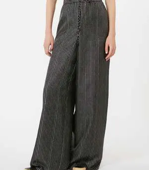 Max Mara Silk Stripe Drawstring Trousers - Black