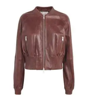 HERSKIND Dario Leather Bomber Jacket - Brown