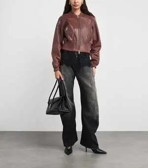 HERSKIND Dario Leather Bomber Jacket - Brown