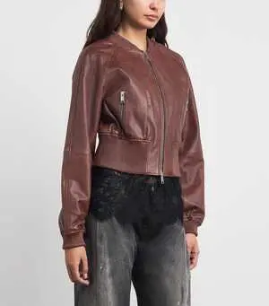 HERSKIND Dario Leather Bomber Jacket - Brown
