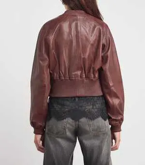 HERSKIND Dario Leather Bomber Jacket - Brown