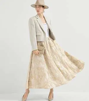 Brunello Cucinelli Cotton-blend Embroidered Midi Skirt - Grey