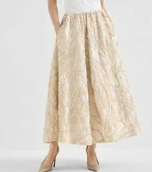 Brunello Cucinelli Cotton-blend Embroidered Midi Skirt - Grey
