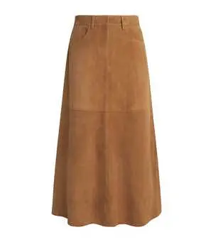 ME+EM Suede A-line Maxi Skirt - Brown