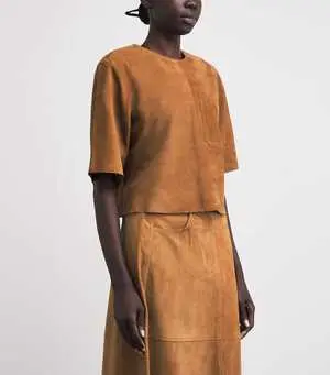 ME+EM Suede Boxy T-shirt - Brown