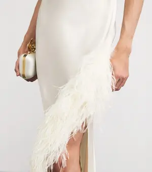 Lapointe Satin Feather-trim Halterneck Gown - Ivory
