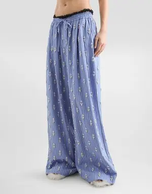 Dolce & Gabbana Poplin Trousers With Crystal Flower Embroidery - Multicolor