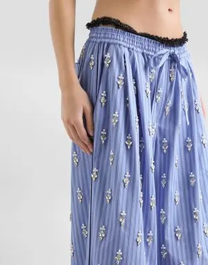 Dolce & Gabbana Poplin Trousers With Crystal Flower Embroidery - Multicolor