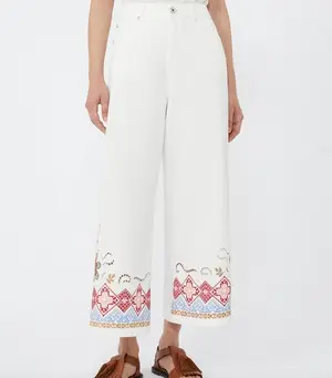 Max Mara Embroidered Wide-leg Jeans - White