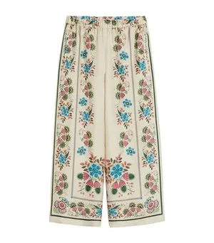 Max Mara Silk Floral Ankle-length Trousers - White