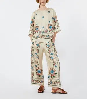 Max Mara Silk Floral Ankle-length Trousers - White