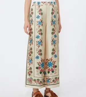 Max Mara Silk Floral Ankle-length Trousers - White