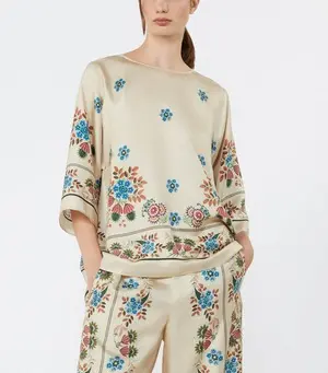 Max Mara Silk Printed Blouse - White