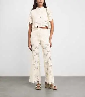 Sandro Guipure Lace Tailored Trousers - Beige