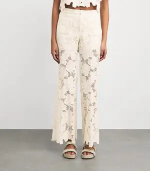 Sandro Guipure Lace Tailored Trousers - Beige