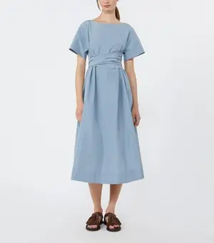 Max Mara Taffeta Gathered Midi Dress - Blue