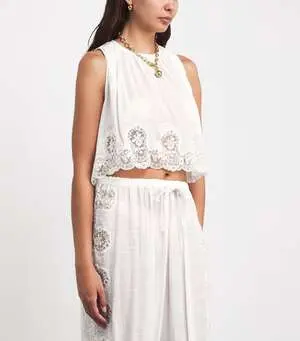 Sandro Broderie Anglaise Crop Top - Beige