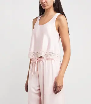 Sandro Satin Lace-trimmed Top - Pink