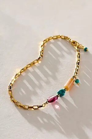 MARLY MORETTI Marly Moretti Mixed Bead Anklet Multi Stone