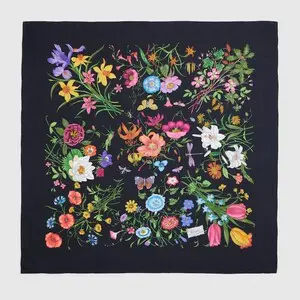 Gucci Printed Silk Wool Shawl - Black