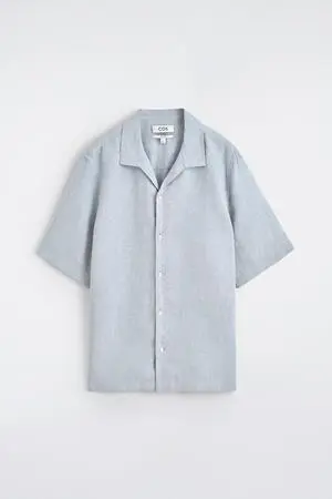 Cos Camp-collar Short-sleeved Linen Shirt Blue