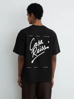 REISS Casa Cotton Logo Short-sleeve Relaxed T-shirt - Black