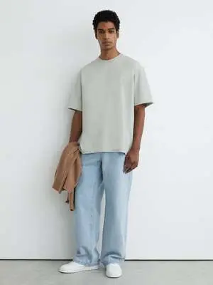 REISS Casa Cotton Logo Short-sleeve Relaxed T-shirt - Sage