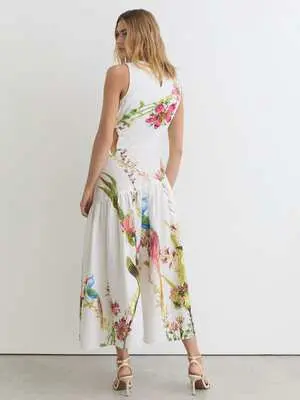 REISS Bianca Petite Linen Floral-print Midi Dress