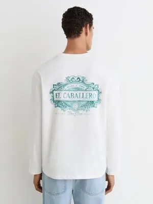 REISS Suave Cotton Motif Long-sleeve Relaxed T-shirt