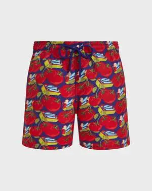 Vilebrequin Sardine And Tomato Print Swim Trunks - Blue
