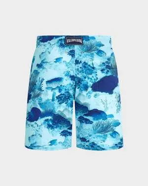Vilebrequin Printed Long Stretch Swim Trunks - Blue