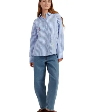Chinti & Parker Cotton Oxford Stripe Floral Shirt
