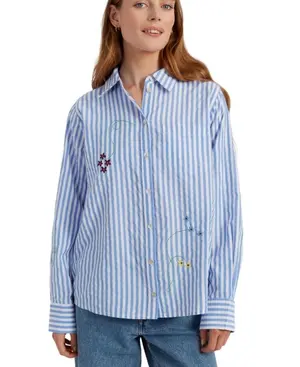 Chinti & Parker Cotton Oxford Stripe Floral Shirt