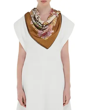 FERRAGAMO Wild Cat Silk Scarf - Beige/camel