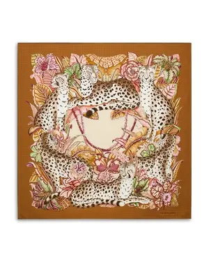 FERRAGAMO Wild Cat Silk Scarf - Beige/camel