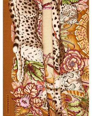 FERRAGAMO Wild Cat Silk Scarf - Beige/camel