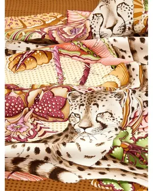 FERRAGAMO Wild Cat Silk Scarf - Beige/camel